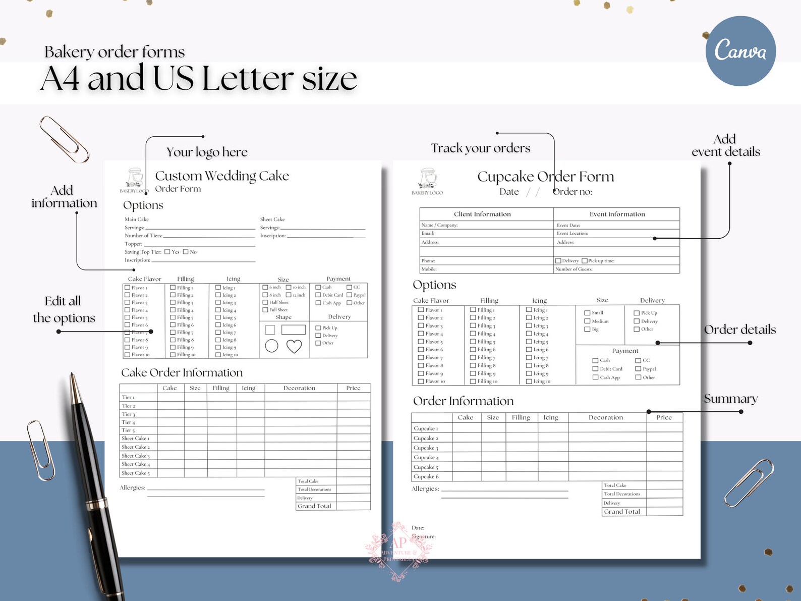 Editable Bakery Order Forms, Editable Cake Order Form, Wedding Cake ...