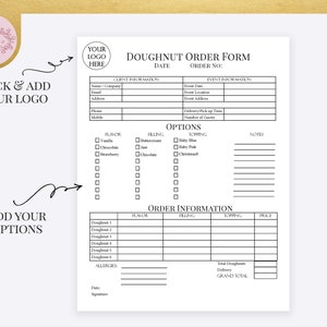 Doughnut Order Form,editable Doughnut Form, Bakery Forms, Baking ...