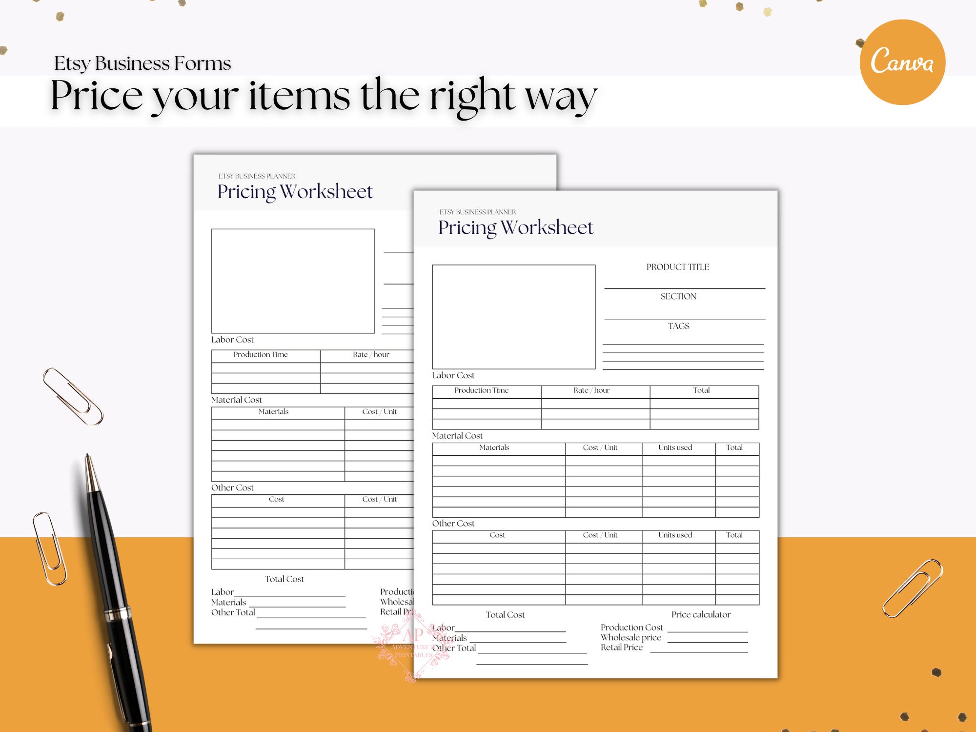 Etsy Product Pricing Worksheet, Etsy Business Planner Printable, Etsy ...