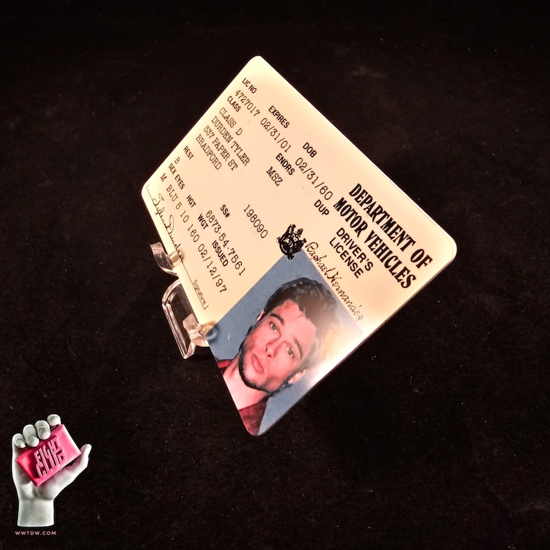 Tyler Durden and Narrator Drivers License Prop Replicas From Fight Club ...