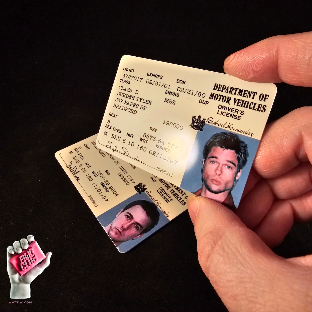 Tyler Durden and Narrator Drivers License Prop Replicas From Fight Club ...