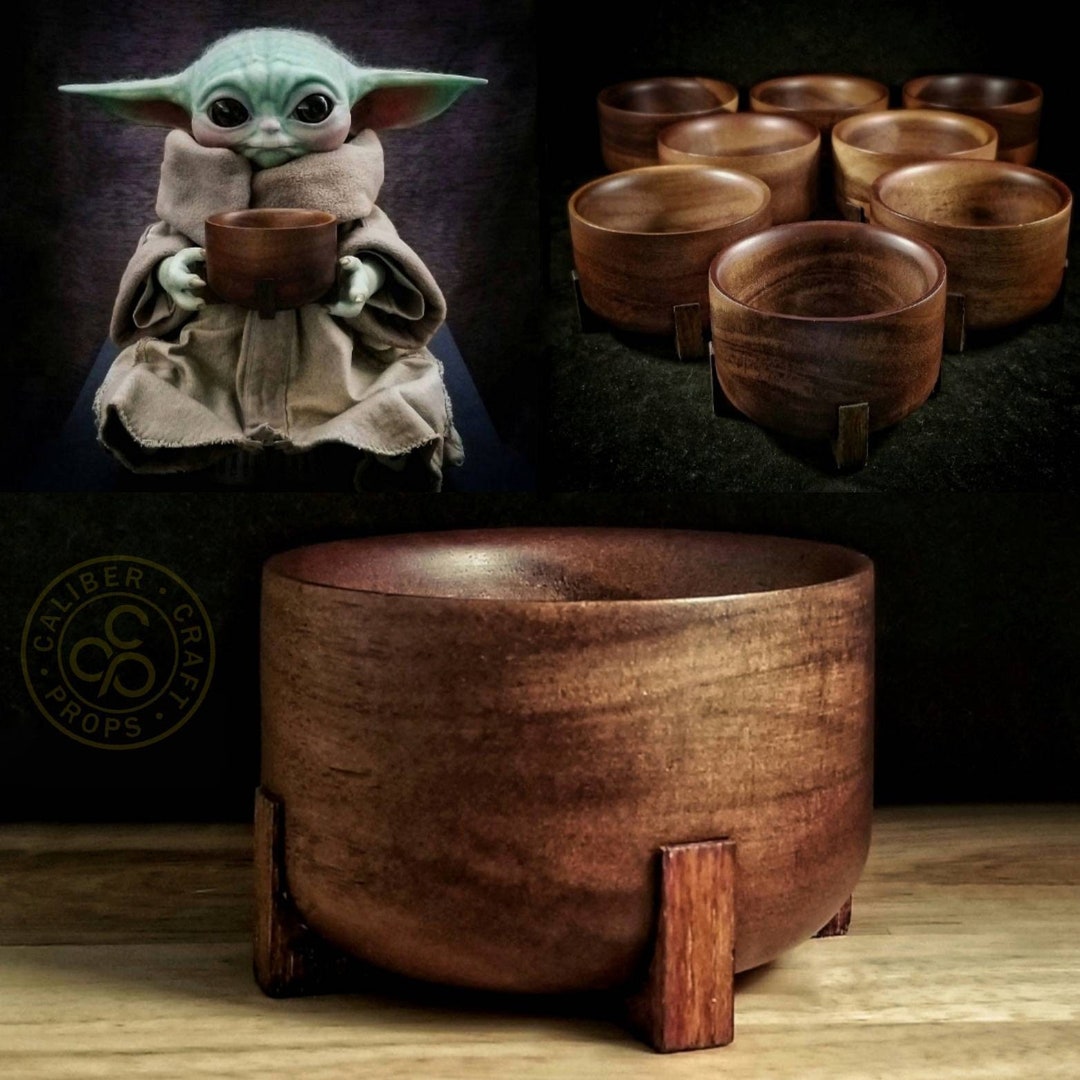 Grogu baby Yoda Wooden Soup Cup Bowl Acacia Wood With Resin Cast Legs ...