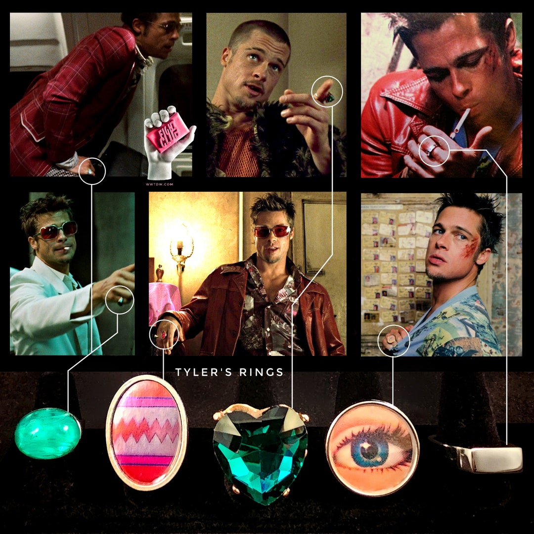 Tyler Durden's Full Ring Collection Fight Club, Costume Cosplay Vintage Limited Run op523, Shirt ...