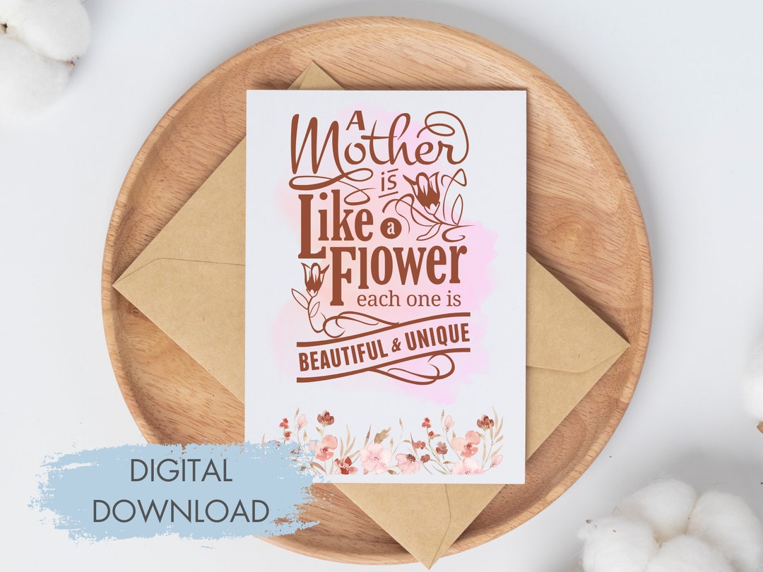 Mother's Day Card Printable Greeting Card Digital Download Flowers Pink ...