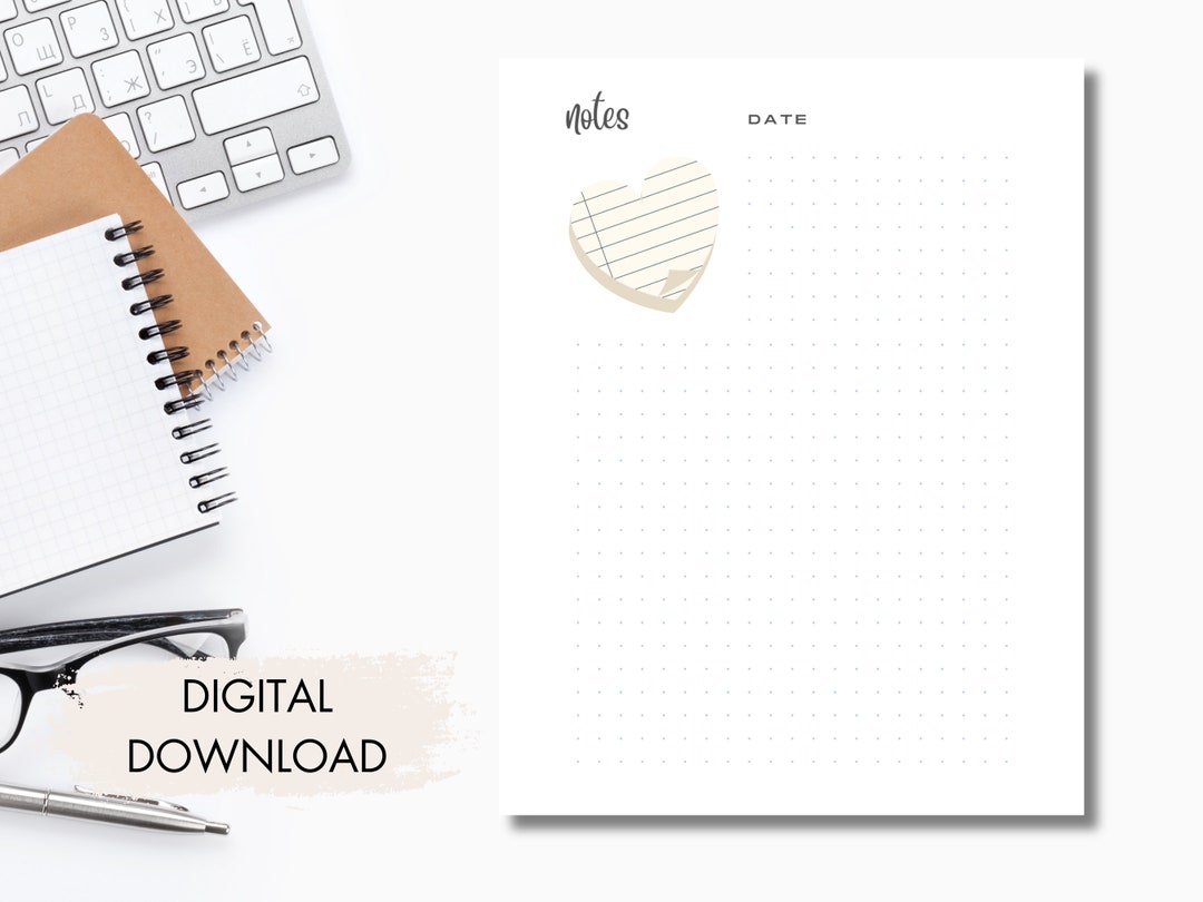 Printable Notes Page Digital Design File Download PDF, PNG, JPG ...