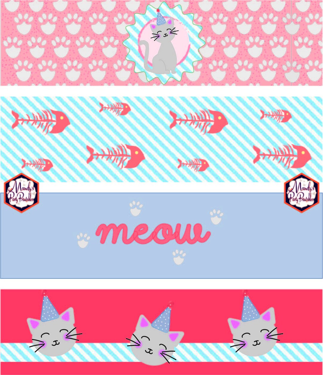 Kitty Cat Water Bottle Labels From Kitty Cat Birthday Party Collection ...