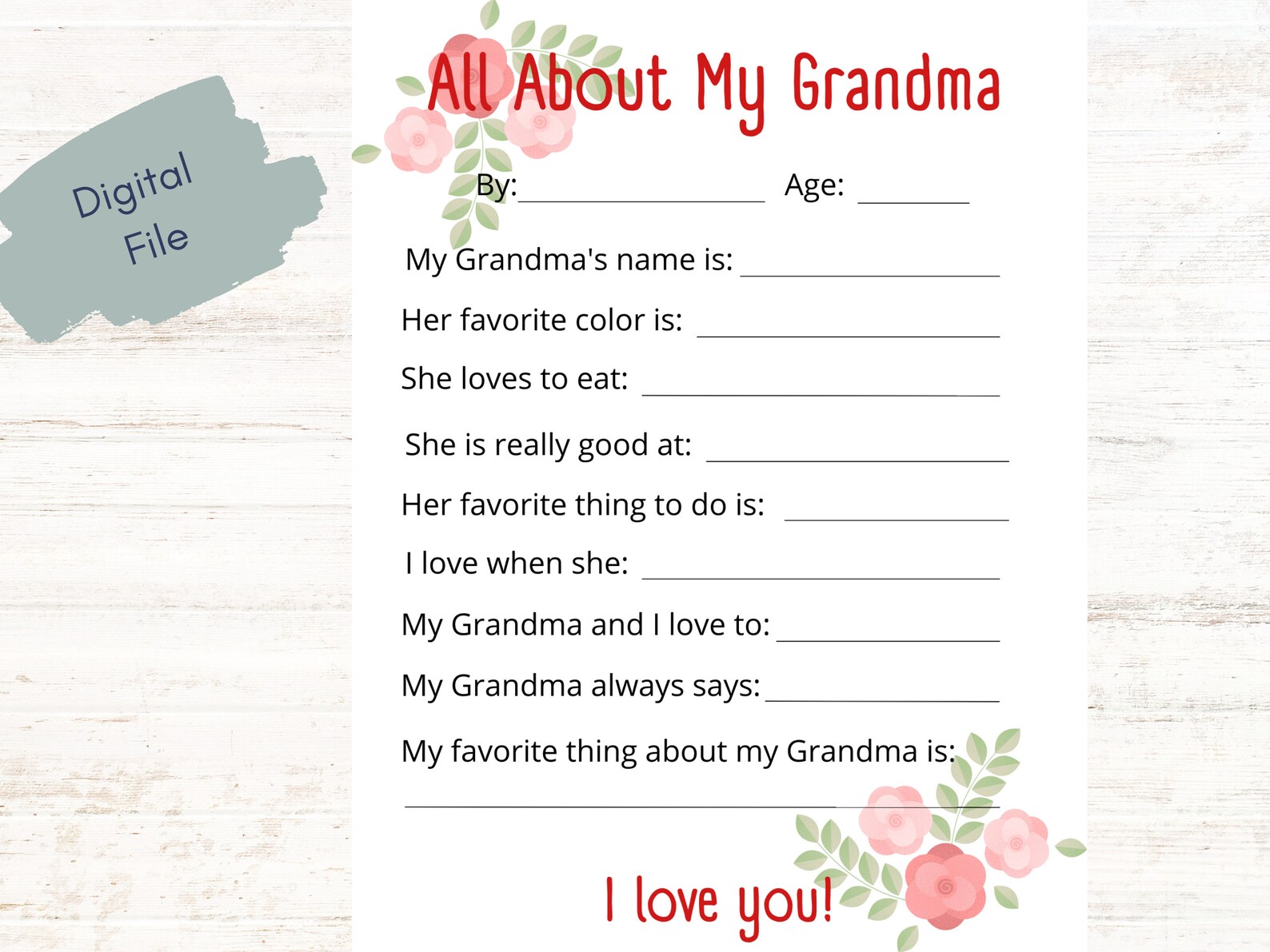 All About My Grandma Mother's Day Fill in the Blank - Etsy