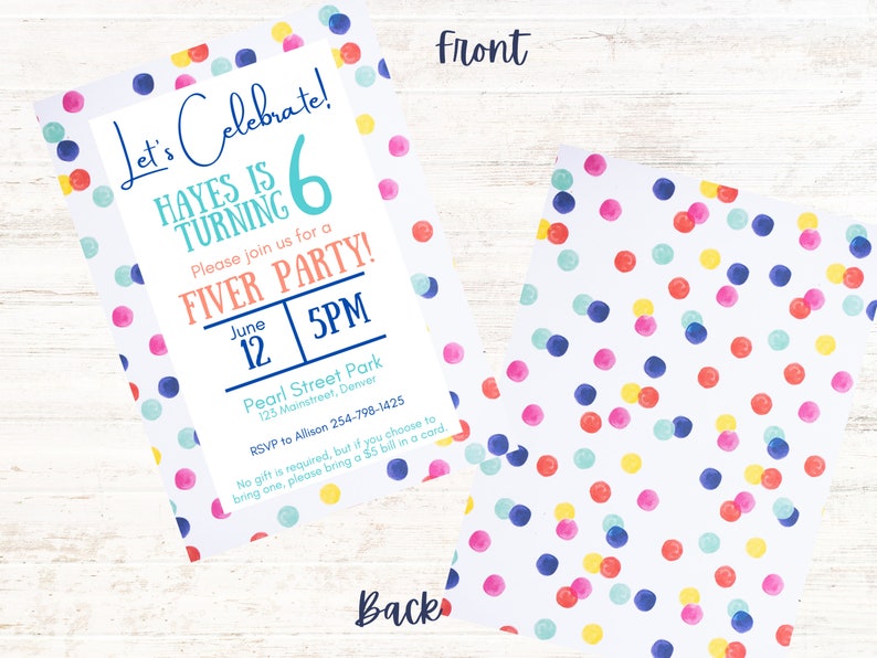 Fiver Party Invitation DIY Editable Digital Template Only - Etsy