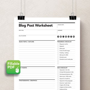 Blog Planner Worksheet Blog Worksheet Blogger Blog Plan - Etsy