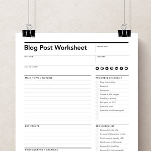 Blog Planner Worksheet, Blog Worksheet, Blogger, Blog Plan, Blogging ...