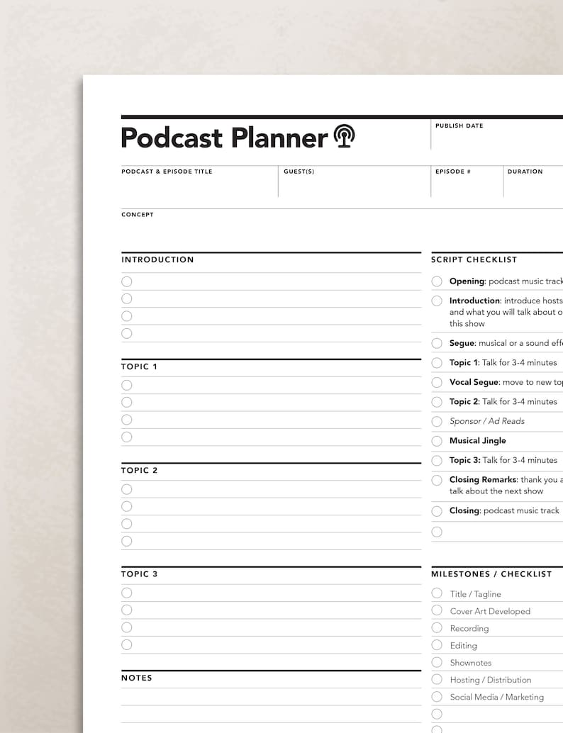 Podcast Planner Worksheet, Podcast Worksheet, Pod Cast, Podcast Plan ...