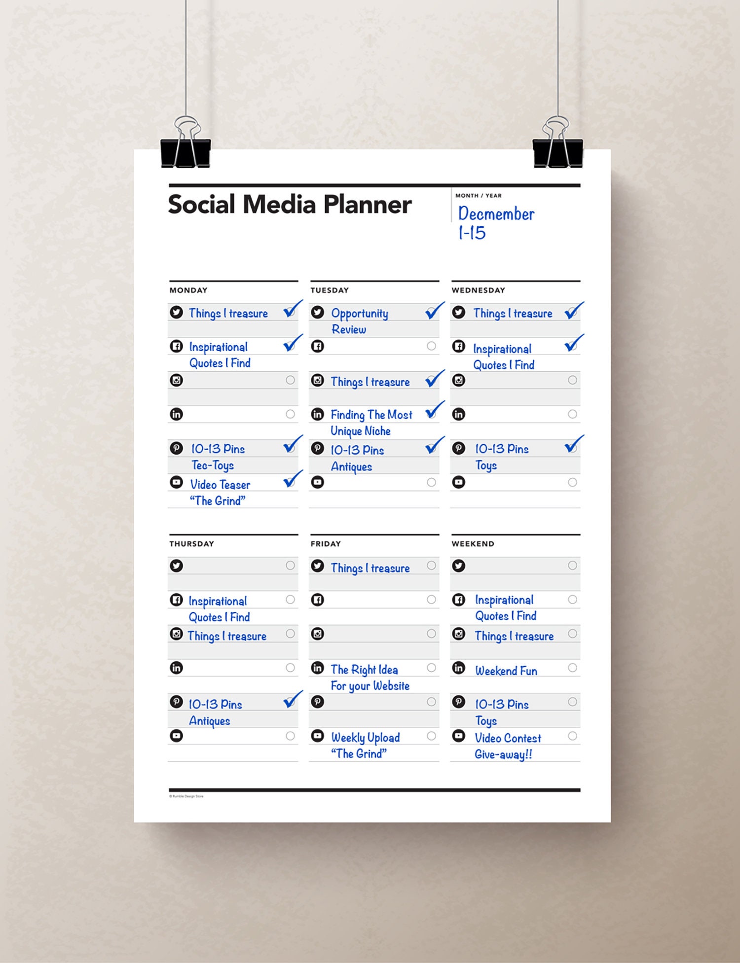 Weekly Social Media Planner, Content Planner, Instagram Posting ...