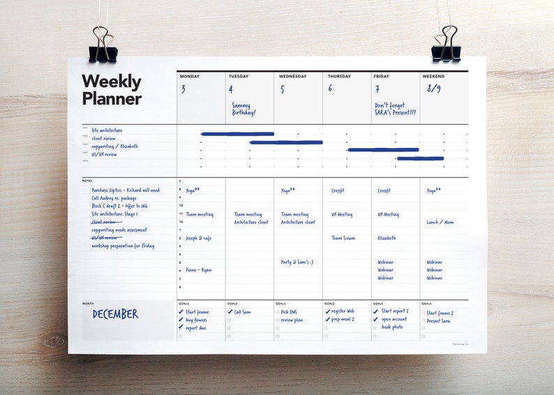 Weekly Planner, Week at a Glance, Weekly Agenda, Gantt Chart, Printable ...