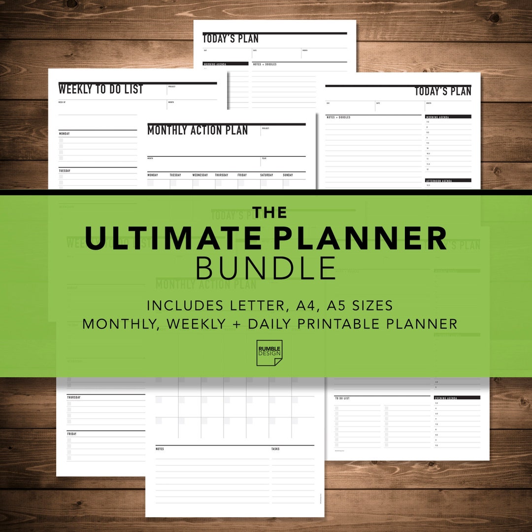 Printable Planner Bundle, Monthly, Weekly, Daily (A4, A5, Letter PDF ...