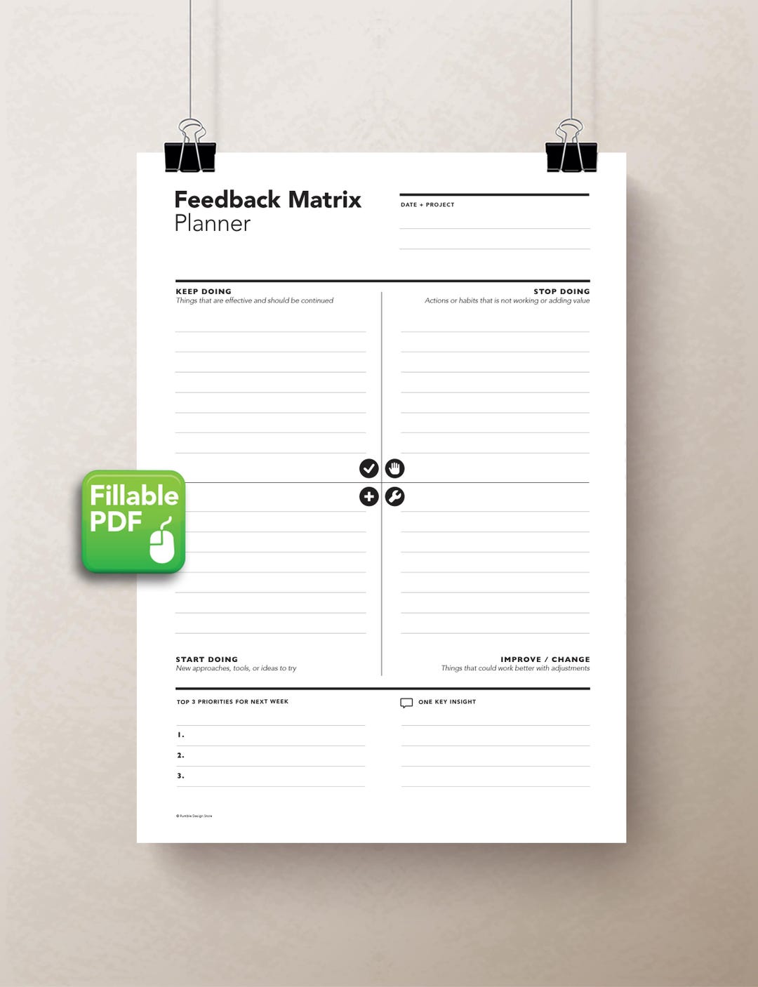 Feedback Matrix Printable Planner | Weekly Reflection Worksheet | Small ...