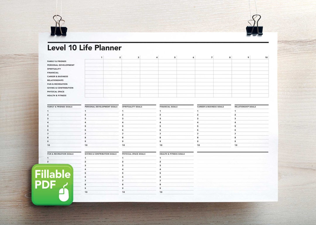 Level 10 Life Planner, Life Goals Tracker, Goal Planner Printable, Life ...
