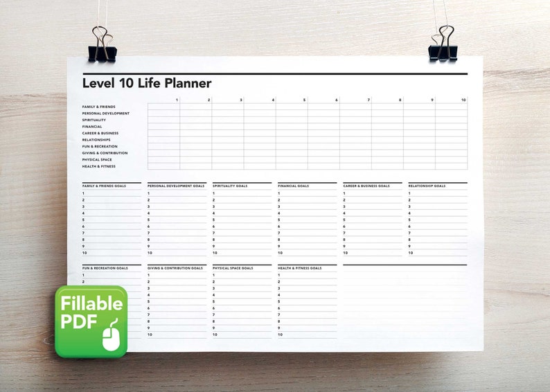 Level 10 Life Planner, Life Goals Tracker, Goal Planner Printable, Life ...