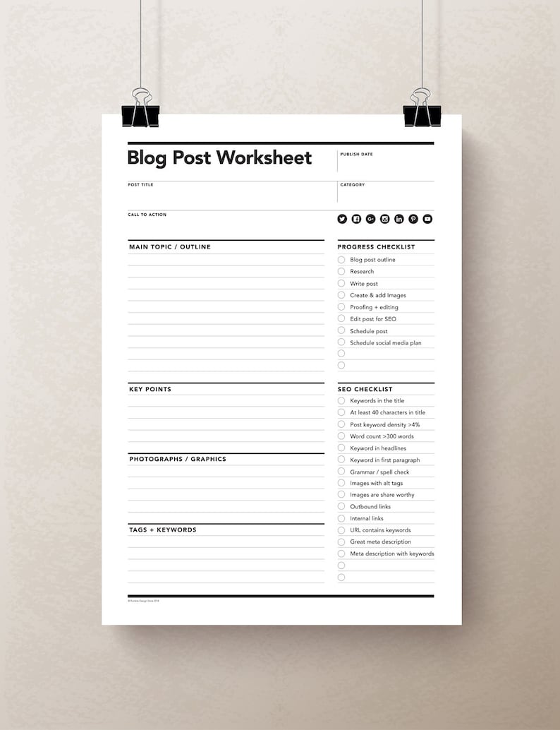 Blog Planner Worksheet, Blog Worksheet, Blogger, Blog Plan, Blogging ...