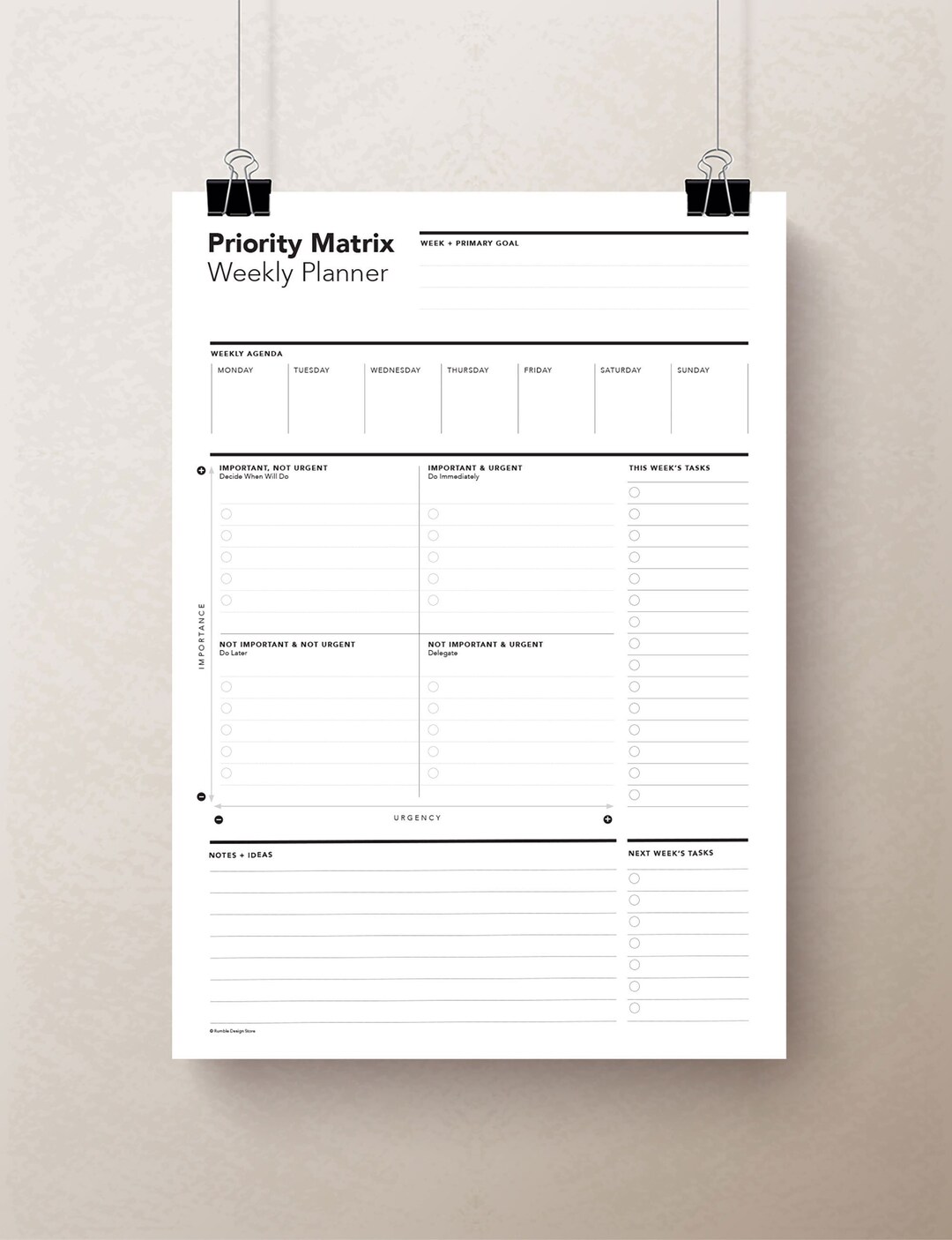 Weekly Task Priority Matrix Eisenhower Matrix Decision - Etsy
