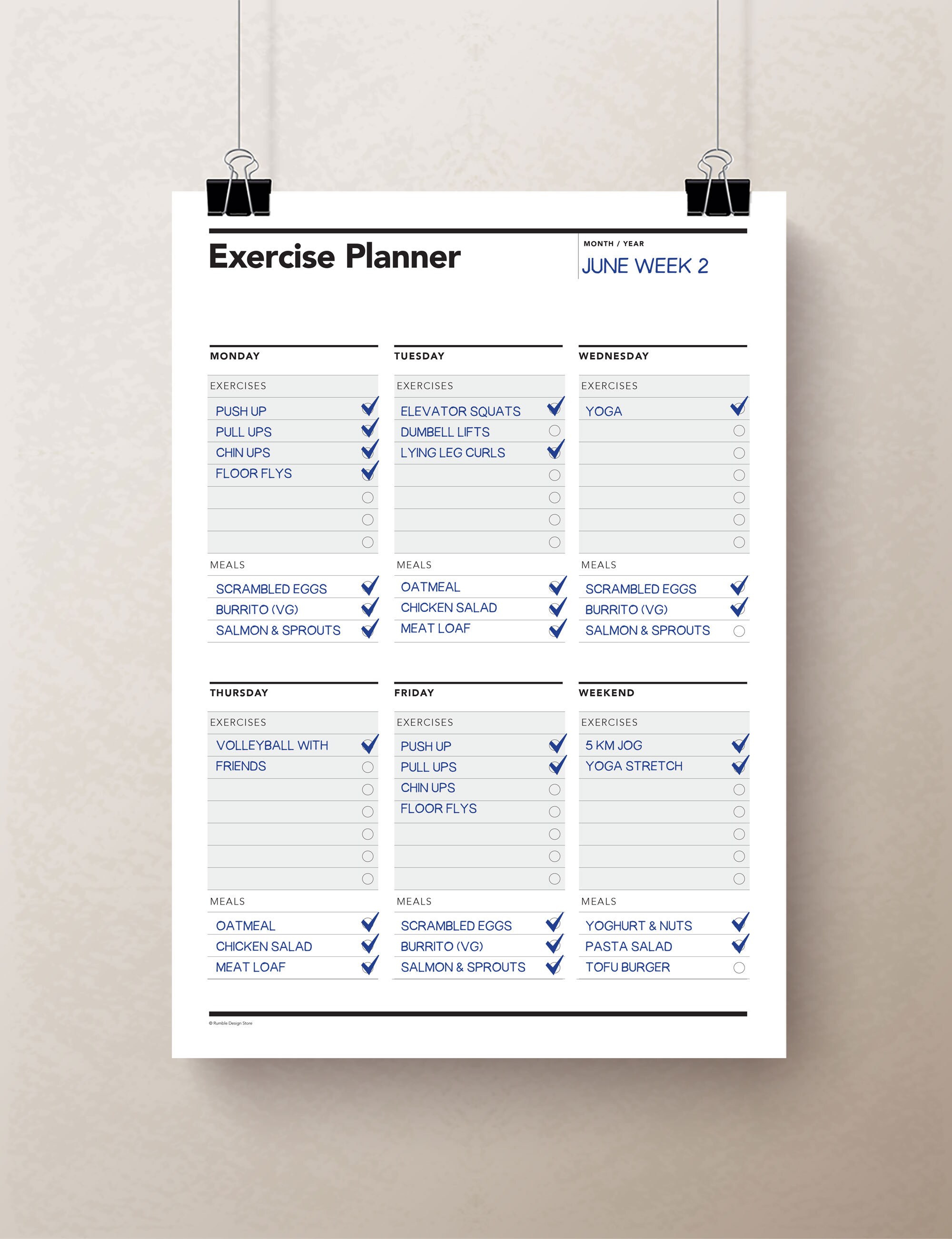 Weekly Exercise Planner Meal Planner Life Planner Workout - Etsy