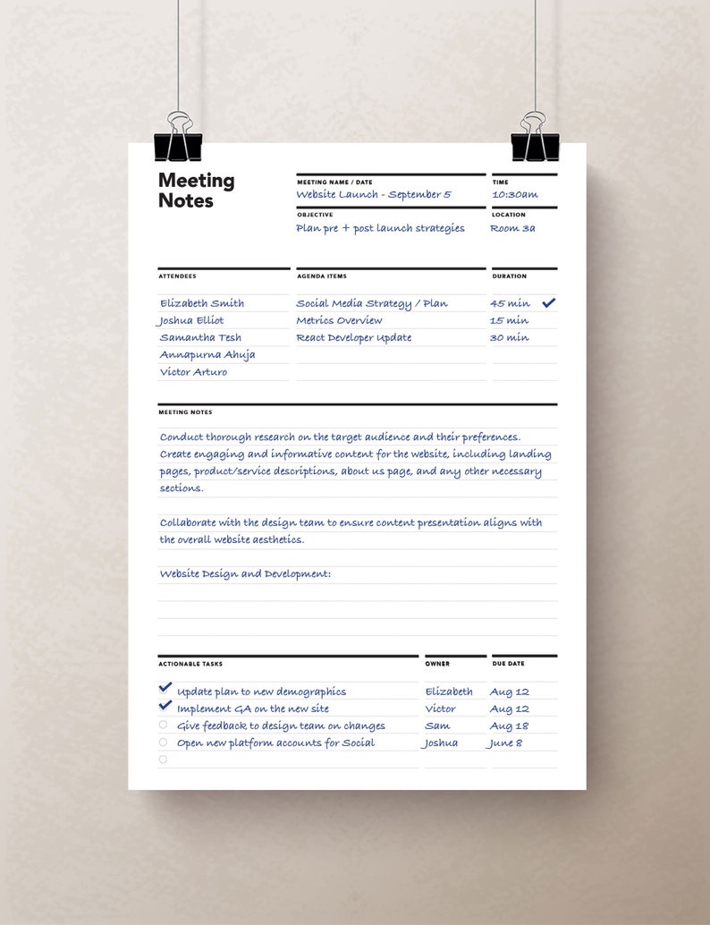 Meeting Notes Planner, Printable Meeting Planner, Meeting Notes ...