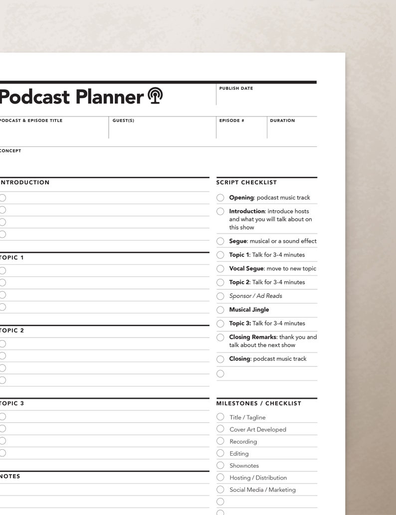 Podcast Planner Worksheet, Podcast Worksheet, Pod Cast, Podcast Plan ...