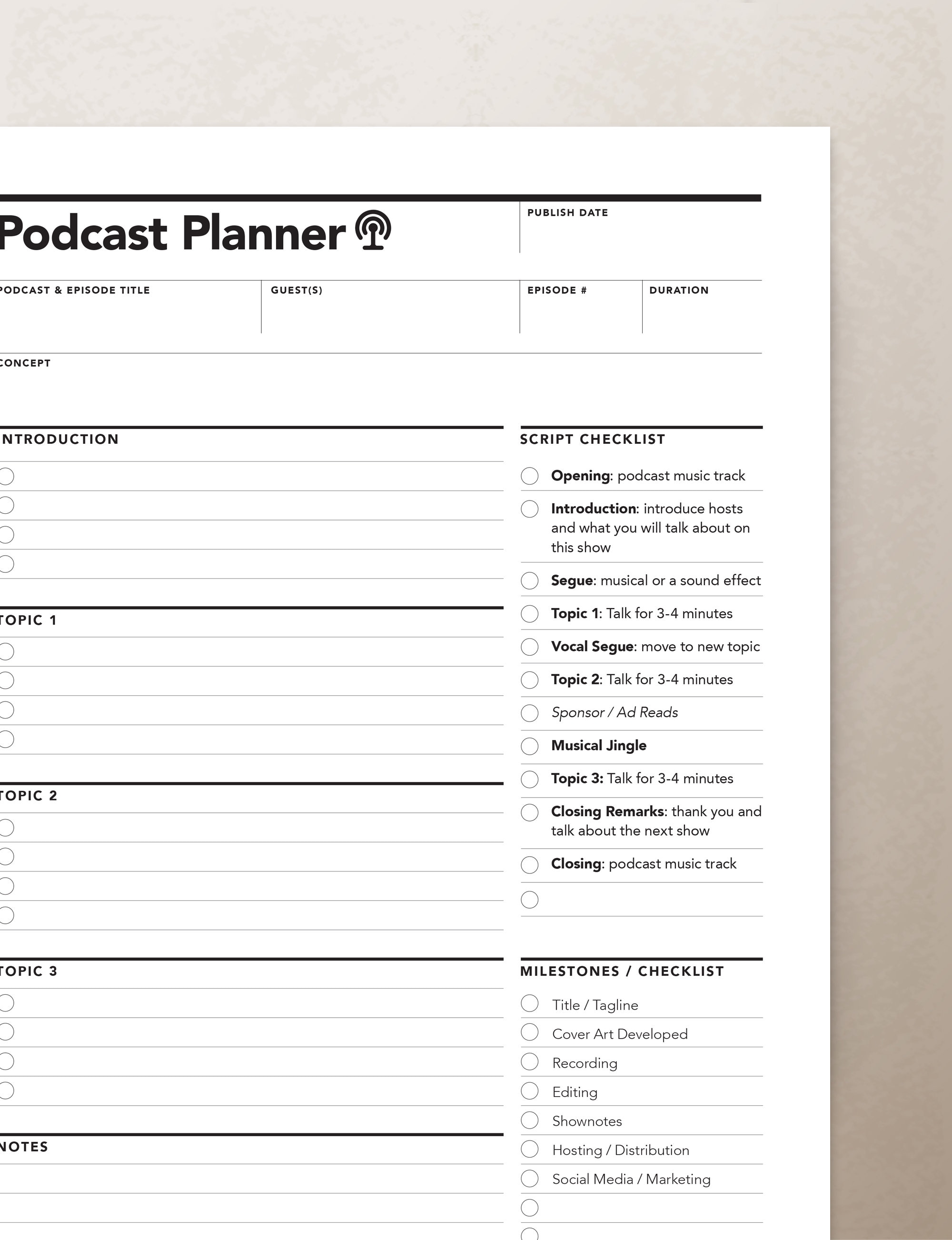 Podcast Planner Worksheet, Podcast Worksheet, Pod Cast, Podcast Plan ...