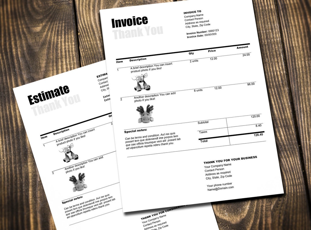 Editable Estimate Invoice Template, Printable Business Forms (MS Word ...