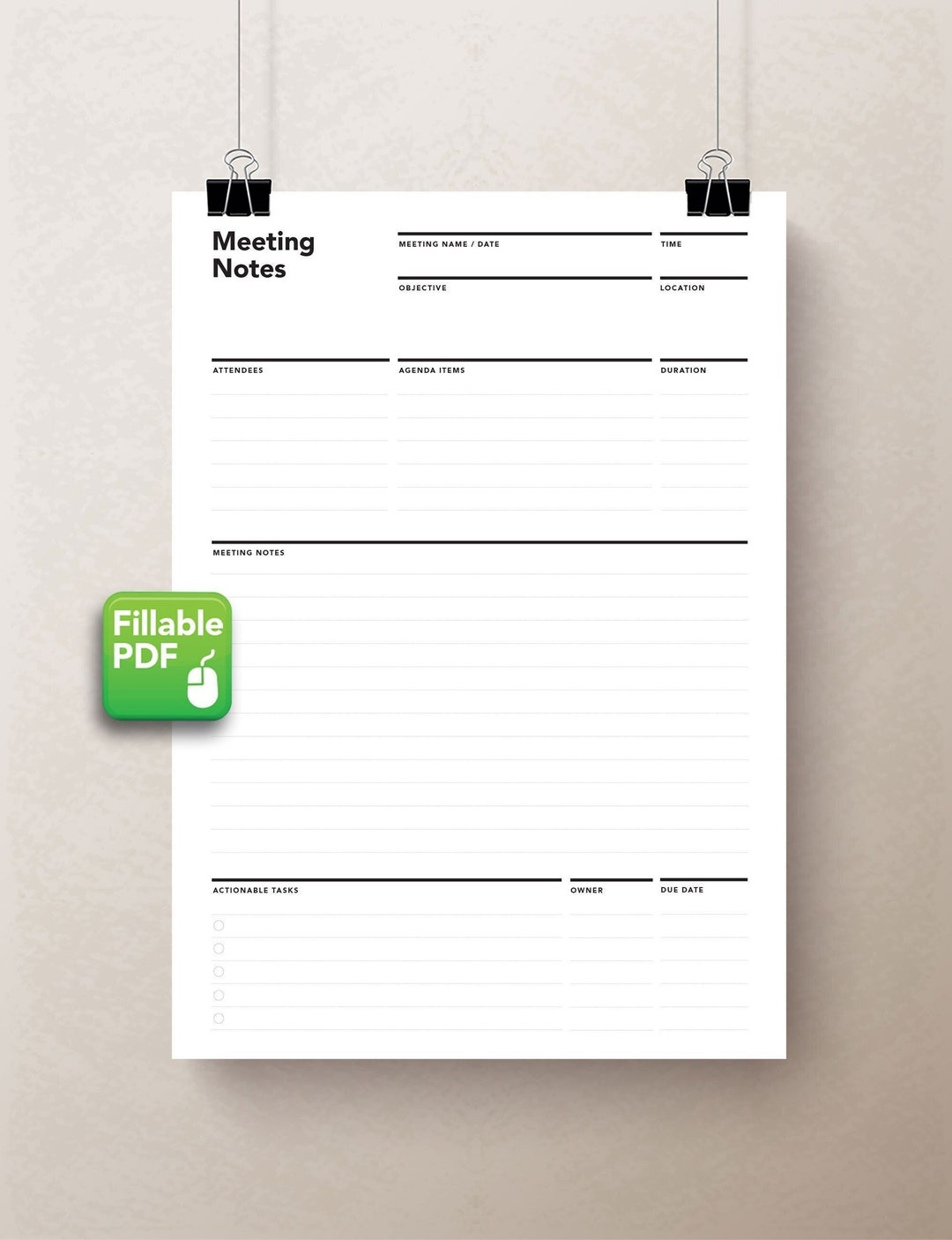 Meeting Notes Planner, Printable Meeting Planner, Meeting Notes ...