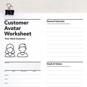 Customer Avatar Worksheet, Buyer Persona Worksheet, Customer Persona ...