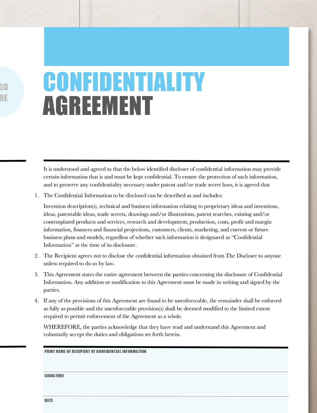Confidentiality Agreement, Non-disclosure Agreement, NDA, Confidential ...