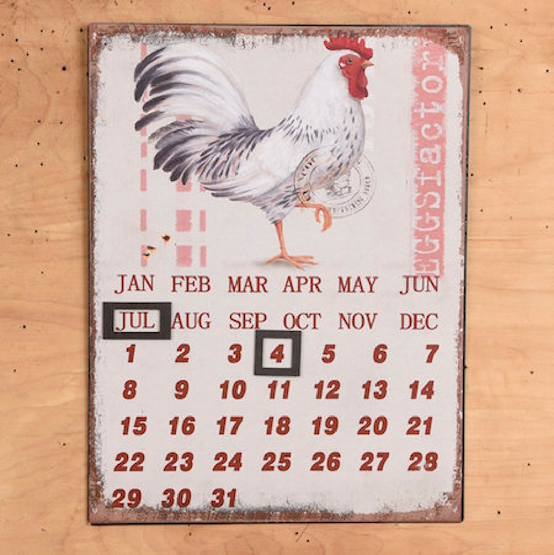 Cute Chicken Perpetual Wall Calendar Vintage Inspired Metal Sign ...