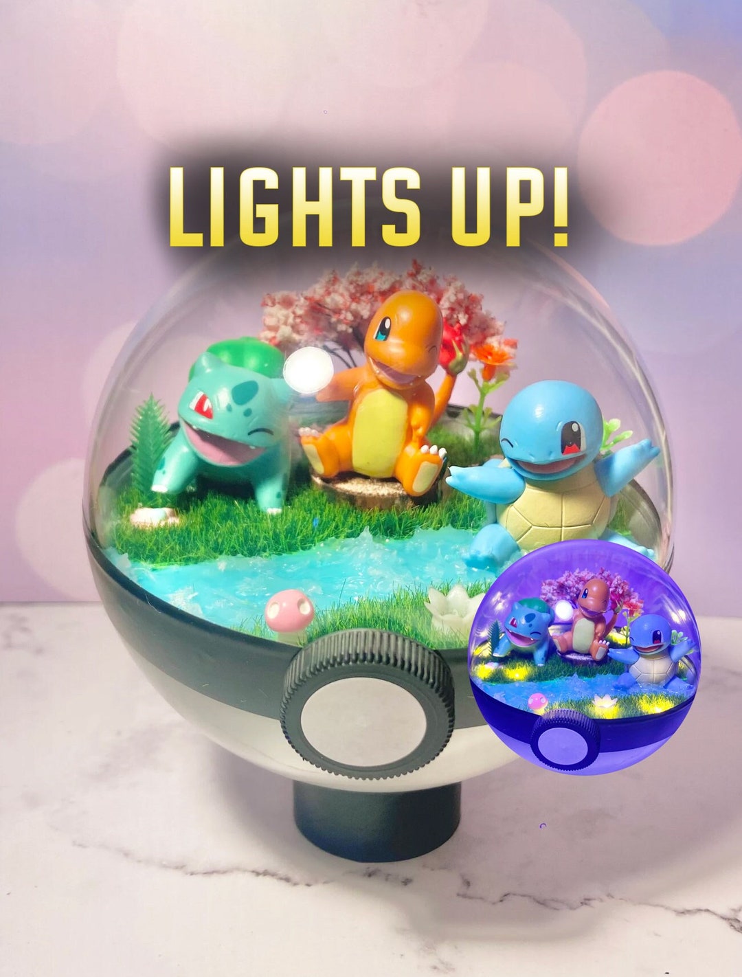 Starter Pokemon Terrarium Lights Up W Led's Pokeball - Etsy