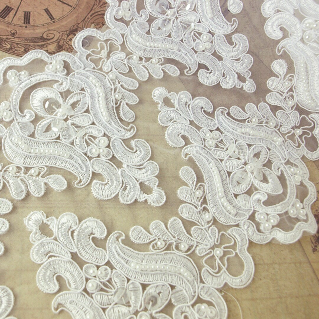 Opulent Border With Beads and Sequins 21 Cm White Embroidery Ornament ...