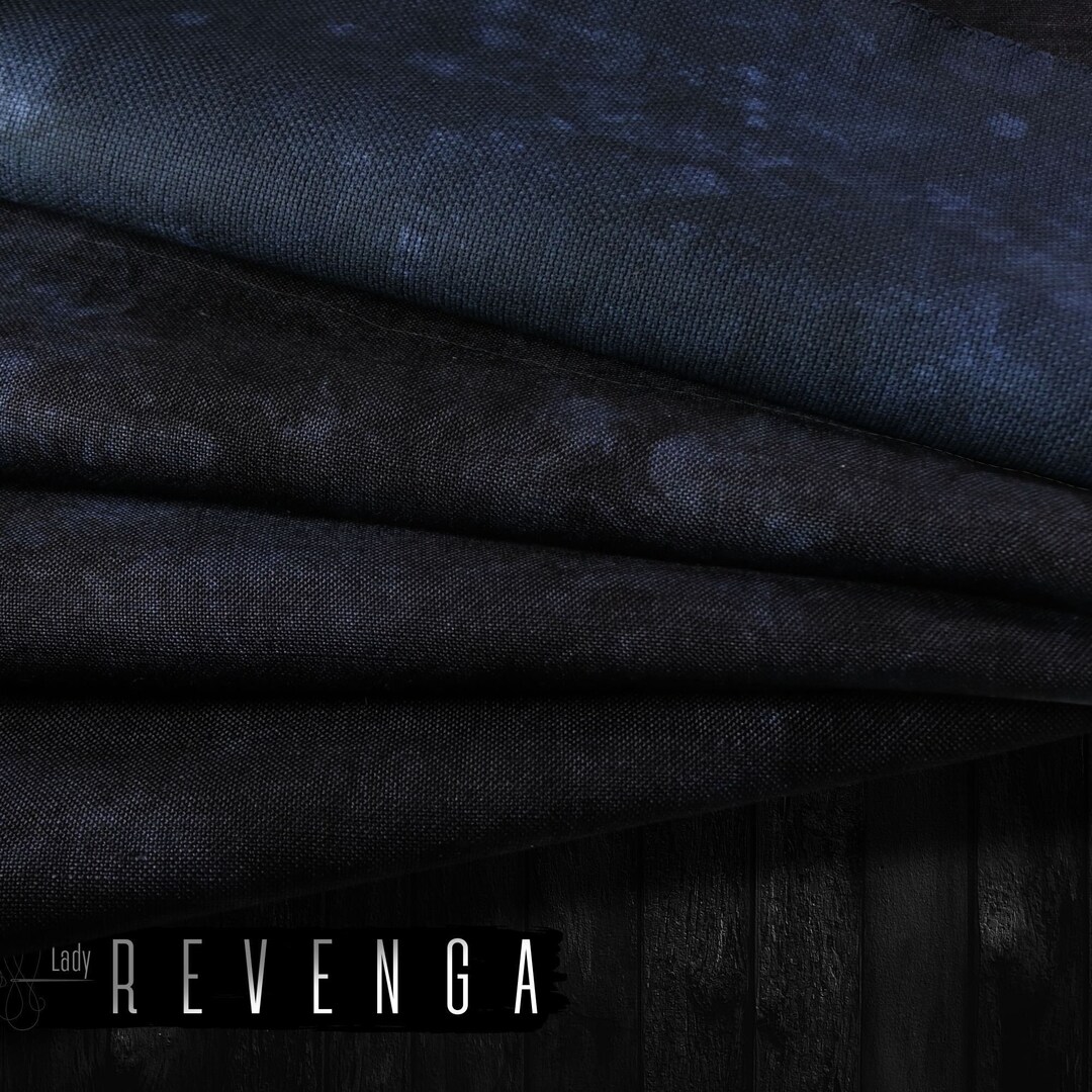 Hand Dyed Fabric Linen Color "deep Space" Black Blue Marbled Mottling ...