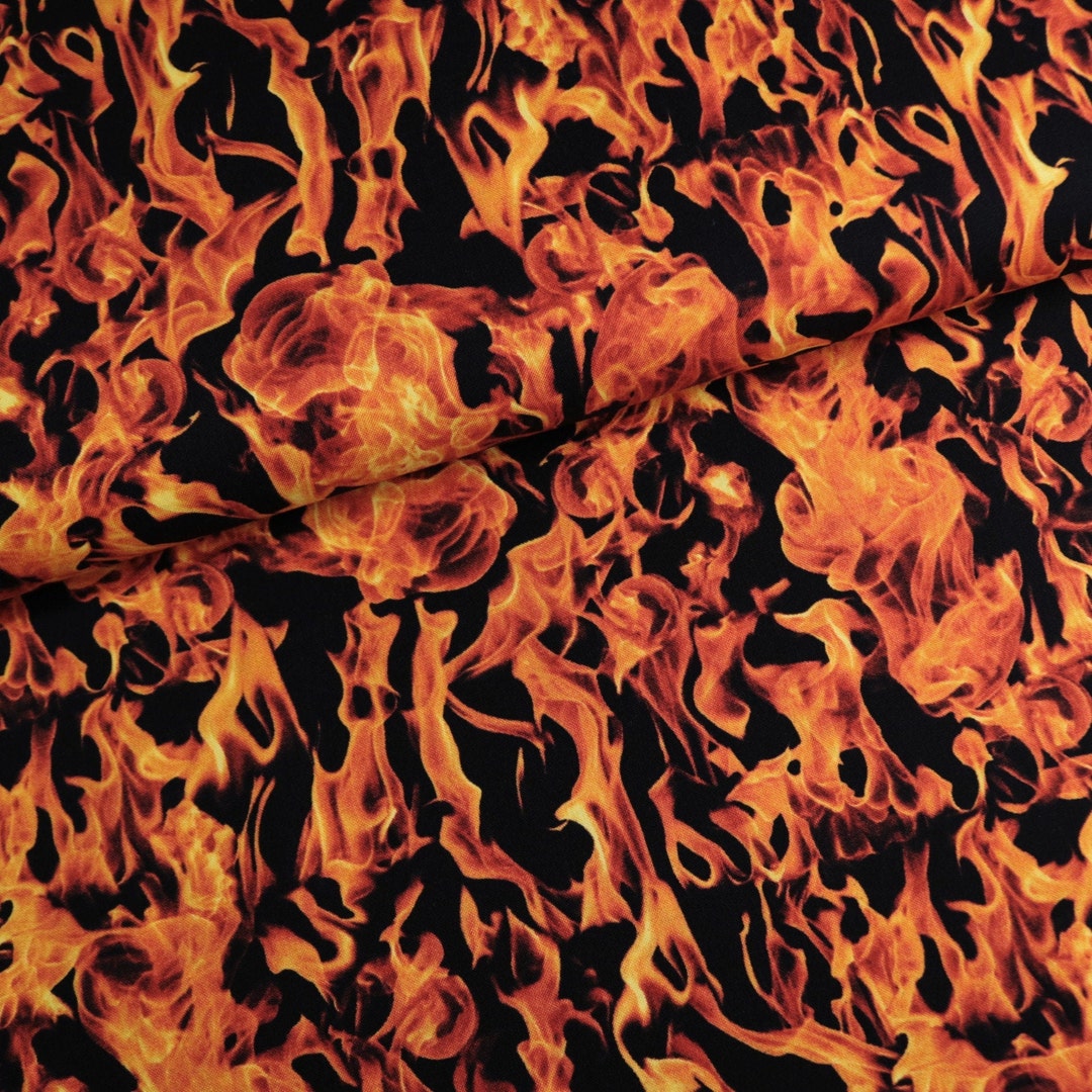 Cotton Fabric Fire Woven Fabric Flames Rocky Fire Brigade Campfire ...