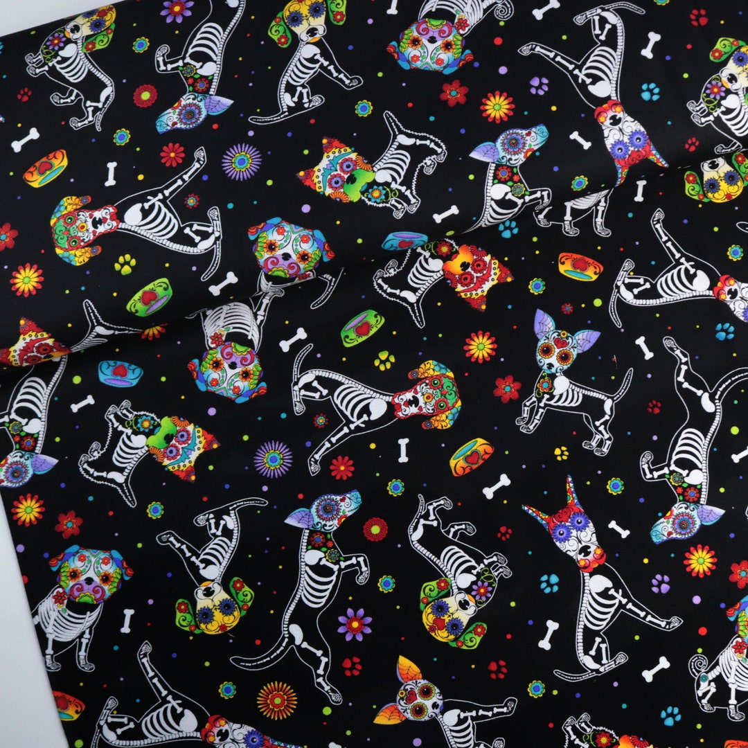 Cotton Fabric Skelli Dogs Half Meter - Etsy