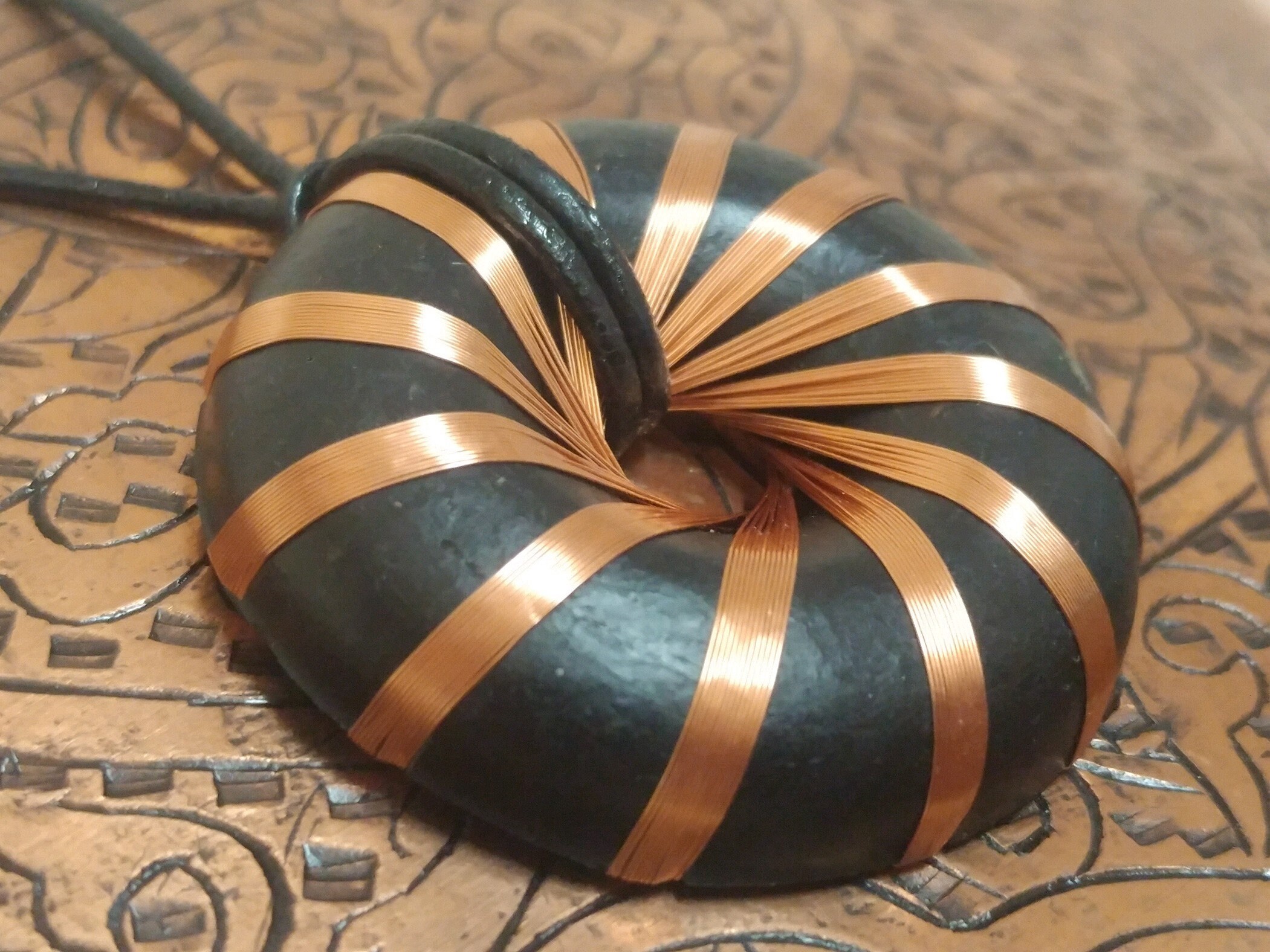 Orgonite® Pendant Rodin Coil Wrap - Orgone Generator® Necklace - Black ...