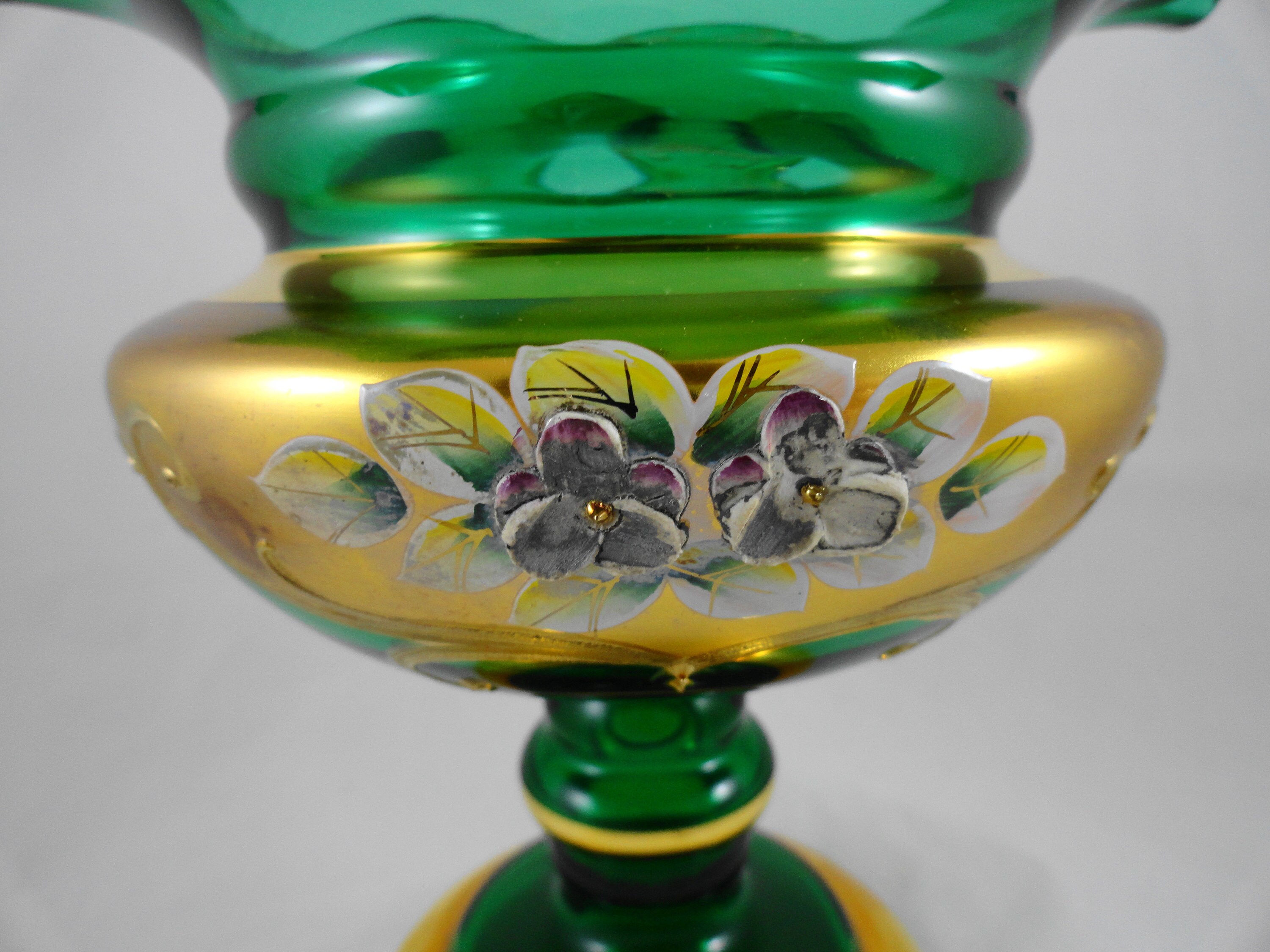 Exquisite vintage Czech Art glass stemmed candy dish Emerald | Etsy