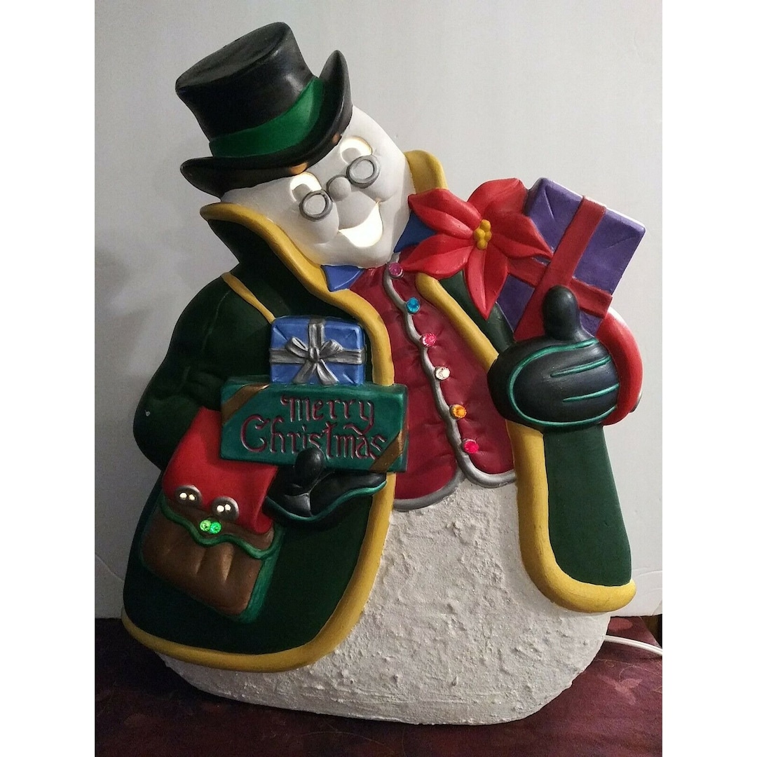 Vintage RARE Large Ian Mold? Lighted Ceramic Snowman Christmas Hand ...