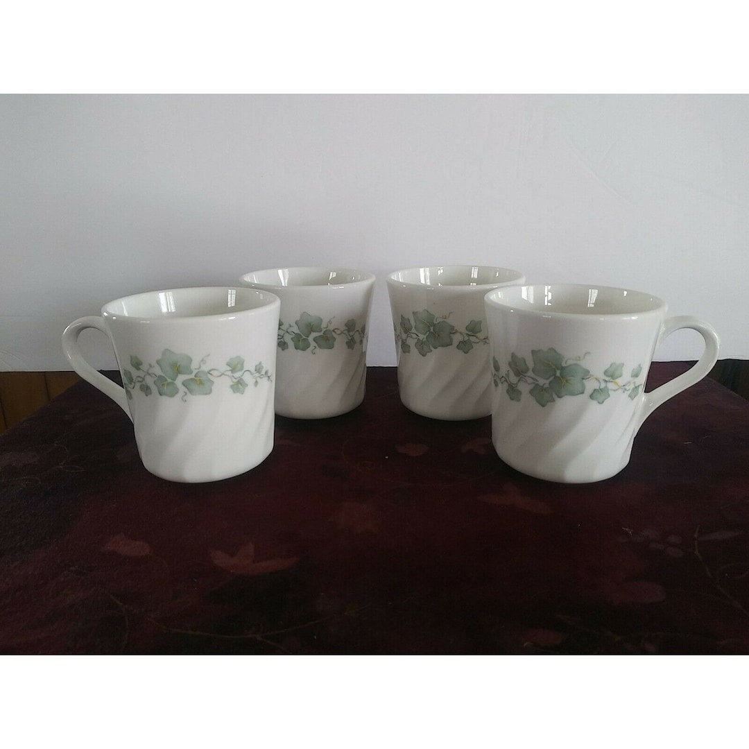 Set of 4 Corning Ware Corelle Callaway Swirl Ivy Tea Coffee Cups Mugs ...