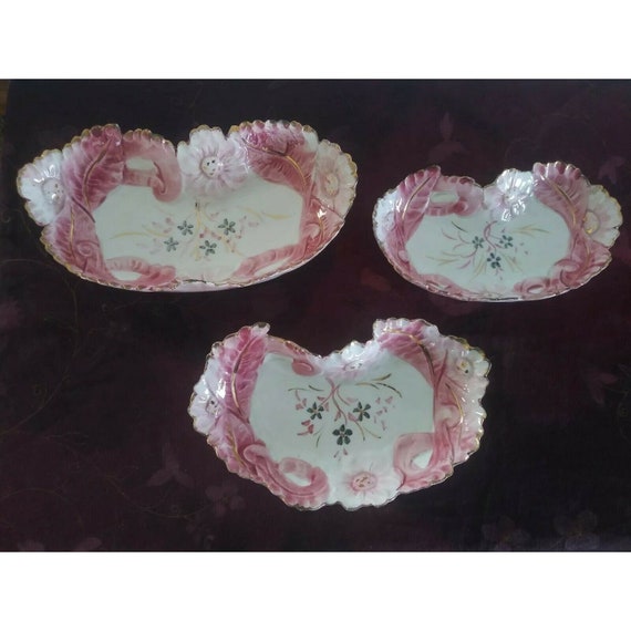 Set of 3 Hand Painted Candy Dishes With Floral Design From | Etsy