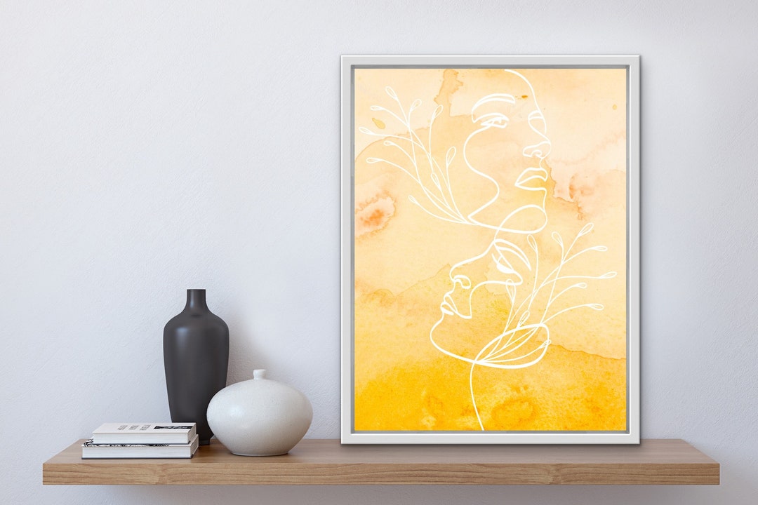 Golden Yellow Watercolor Line Drawing, Gallery Wall Art, Phone ...