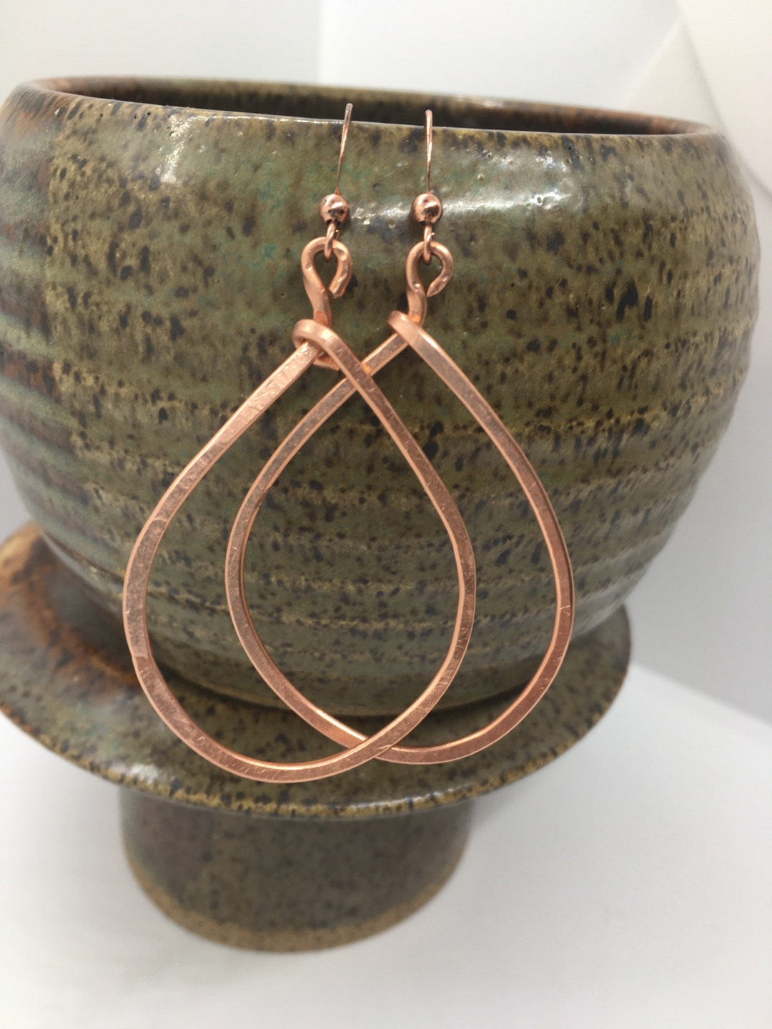 Hammered Copper Earrings Teardrop Dangle Handmade Copper Earrings Etsy
