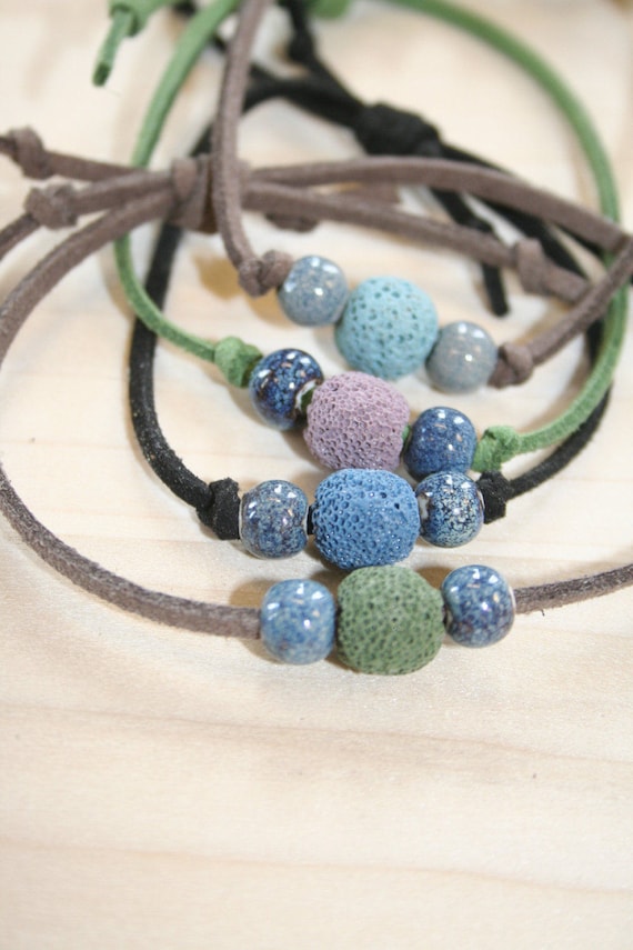 Essential Oil Bracelet Diffuser Bracelet Aromatherapy Bracelet Lava Stone Bracelet Adjustable Suede Bracelet Natural Lava Bead Blue Etsy