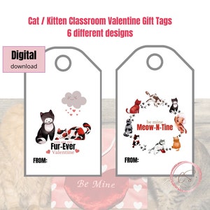 Printable Cat Valentine Gift Tags School Class - Kitten Valentine ...