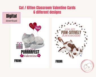 Printable Cat Valentine's Day Cards for Kids Kitten Valentine Card ...