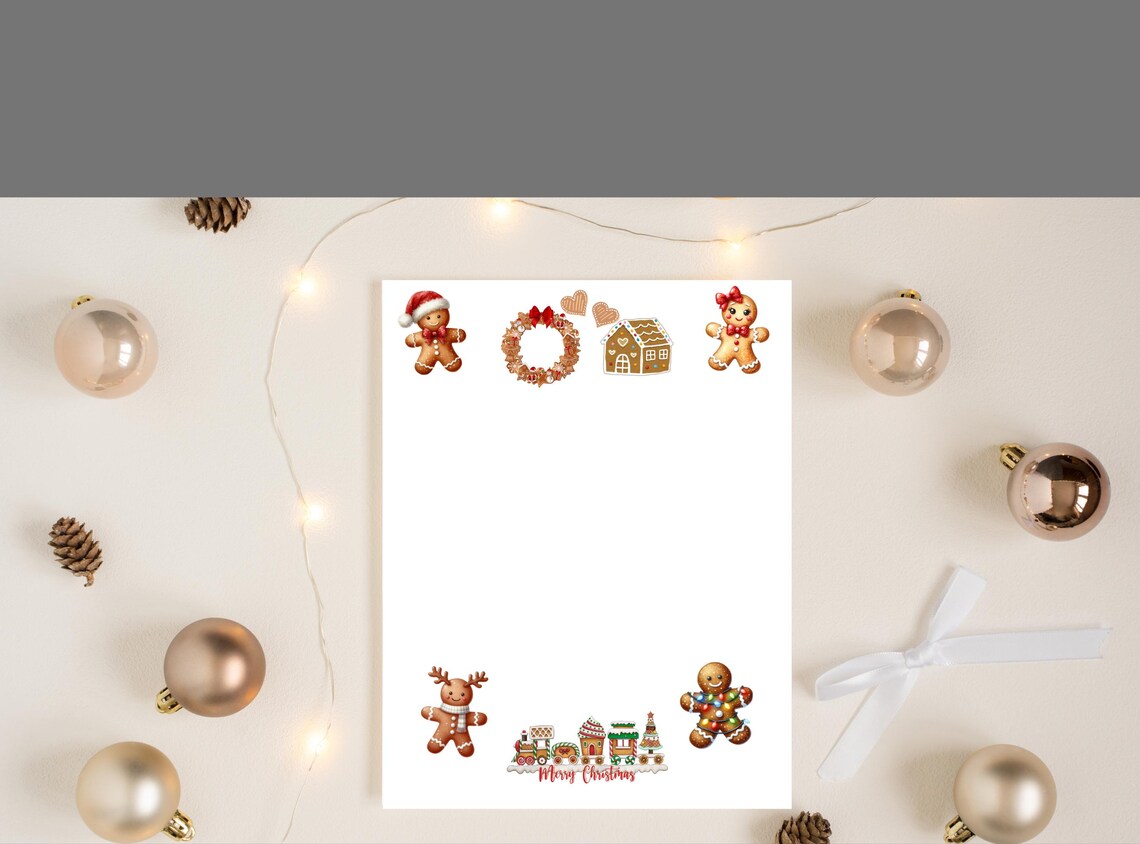 Gingerbread Christmas Printable, Stationary or Journal Paper, Lined and ...