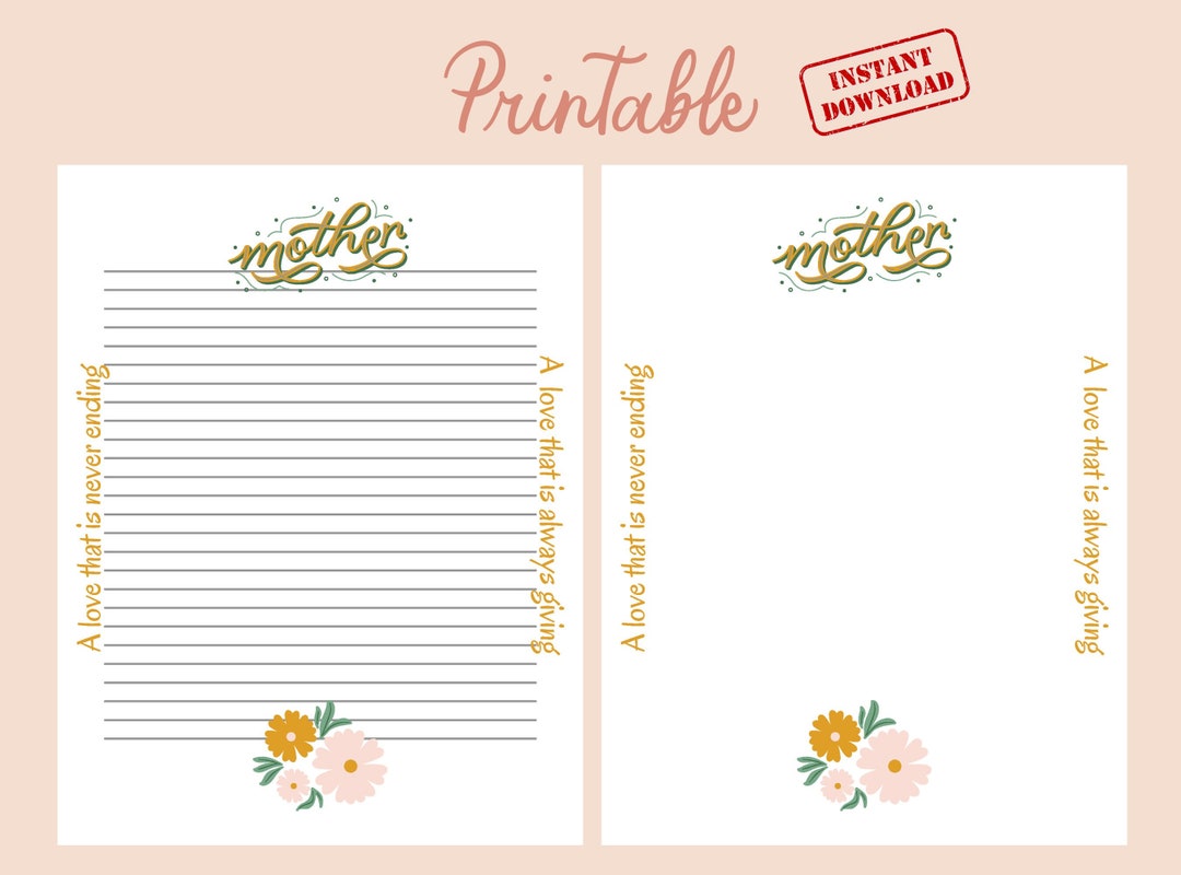 Mother Printable Stationery, Printable Journal Paper - Lined and ...