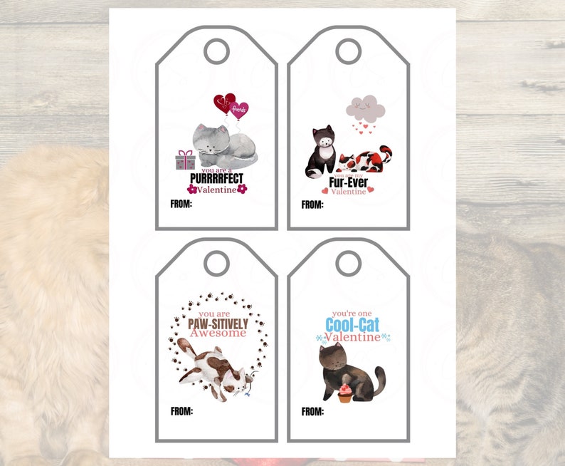 Printable Cat Valentine Gift Tags School Class - Kitten Valentine ...